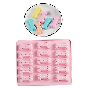 1 Pcs Dog Birthday Silicone Bone Shape Molds, 15-Cavity, Reusable Ice Candy Fudge Jelly Chocolate Cookies Trays DIY Baking Tools, Safe for Home Kitchen Party Supplies - Pink
