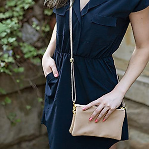 Humble Chic Vegan Leather Wristlet Wallets for Women, Phone Clutch or Small Purse Crossbody Bag, Includes Adjustable Shoulder and Wrist Straps, Tan, Nude, Beige