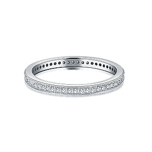 BORUO 2MM 925 Sterling Silver Ring, Cubic Zirconia CZ Wedding Band Stackable Ring Size 8