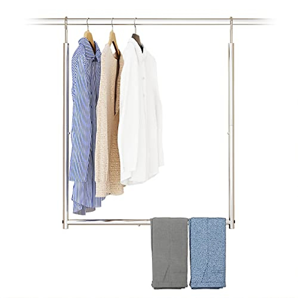 Simple Trending Adjustable Hanging Rod Clothing Garment Rack, Rolling Clothes Organizer for Hook, Chrome