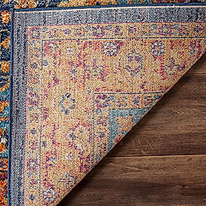 SAFAVIEH Evoke Collection 4' x 6' Blue/Orange EVK275C Oriental Medallion Distressed Non-Shedding Living Room Bedroom Accent Rug