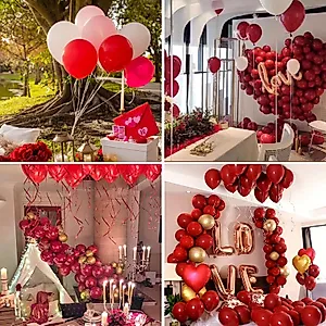 RUBFAC Red Latex Balloons, 100pcs 12 Inch Helium Balloons for Party Decoration Like Birthday Wedding Baby Shower Gender Reveal Valentine's Day (with Red Ribbon)