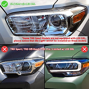 AmeriLite for 2016-2022 Toyota Tacoma SR SR5 [No LED DRL Bar Models] Switchback Tube Quad Projector Black Replacement Headlight Assembly Pair - Passenger and Driver Side