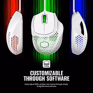 Cooler Master MM720 White Glossy Lightweight Gaming Mouse with Ultraweave Cable, 16000 DPI Optical Sensor, RGB and Unique Claw Grip Shape