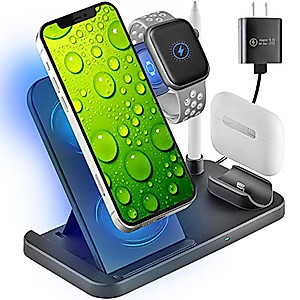 C&Berg 4 in 1 Charging Station Apple, 15W Fast Charger Portable Dock Stand, Compatible w/Qi-Certified Devices, iPhone 13/13 Pro/12/12 Pro/SE/11/X NoteS8/9/10, iWatch, Airpods & Apple Pencil 3 in 1