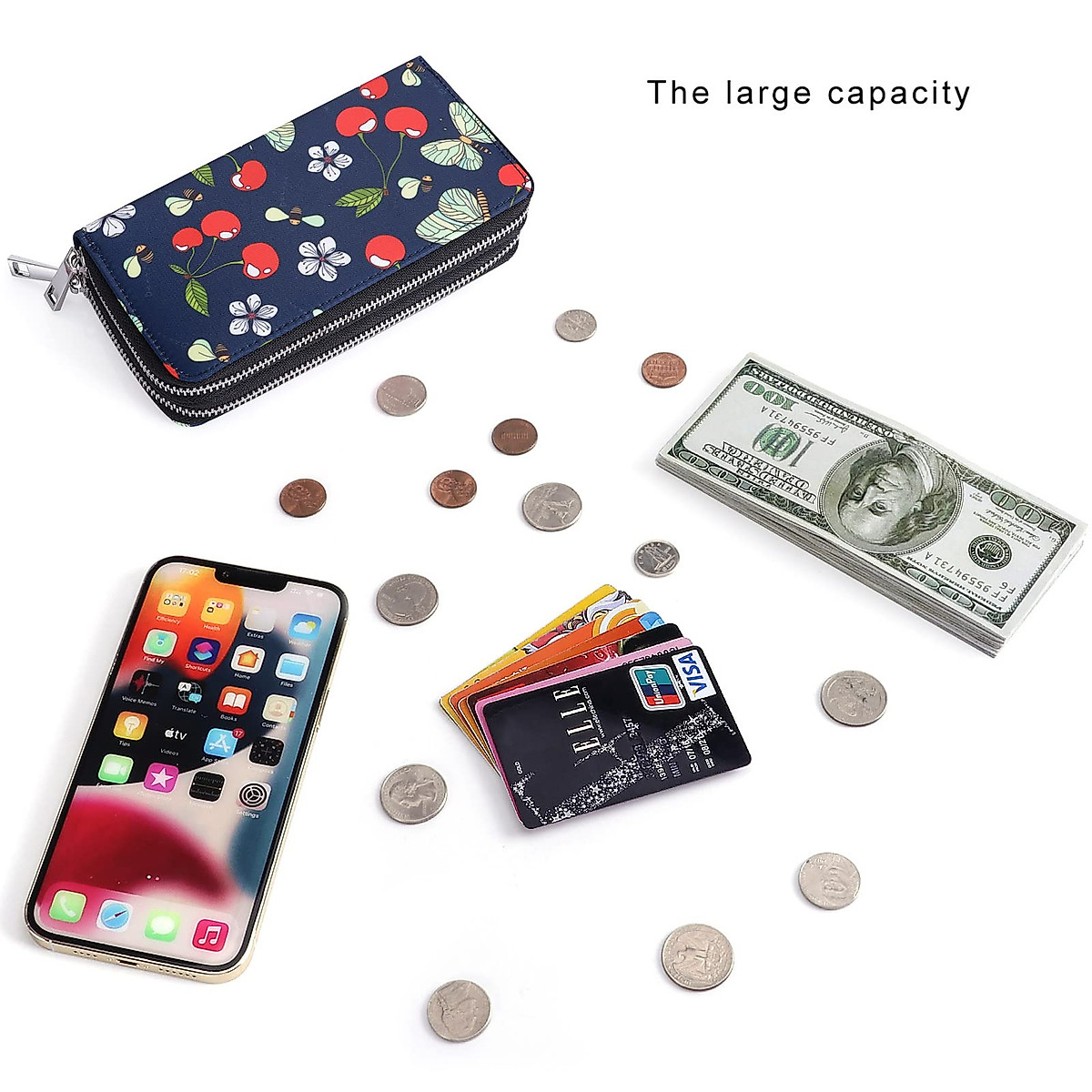 Abberry Double Zipper Wristlet Wallet Long Clutch Purse Cellphone Wallet for Women (Cherry)