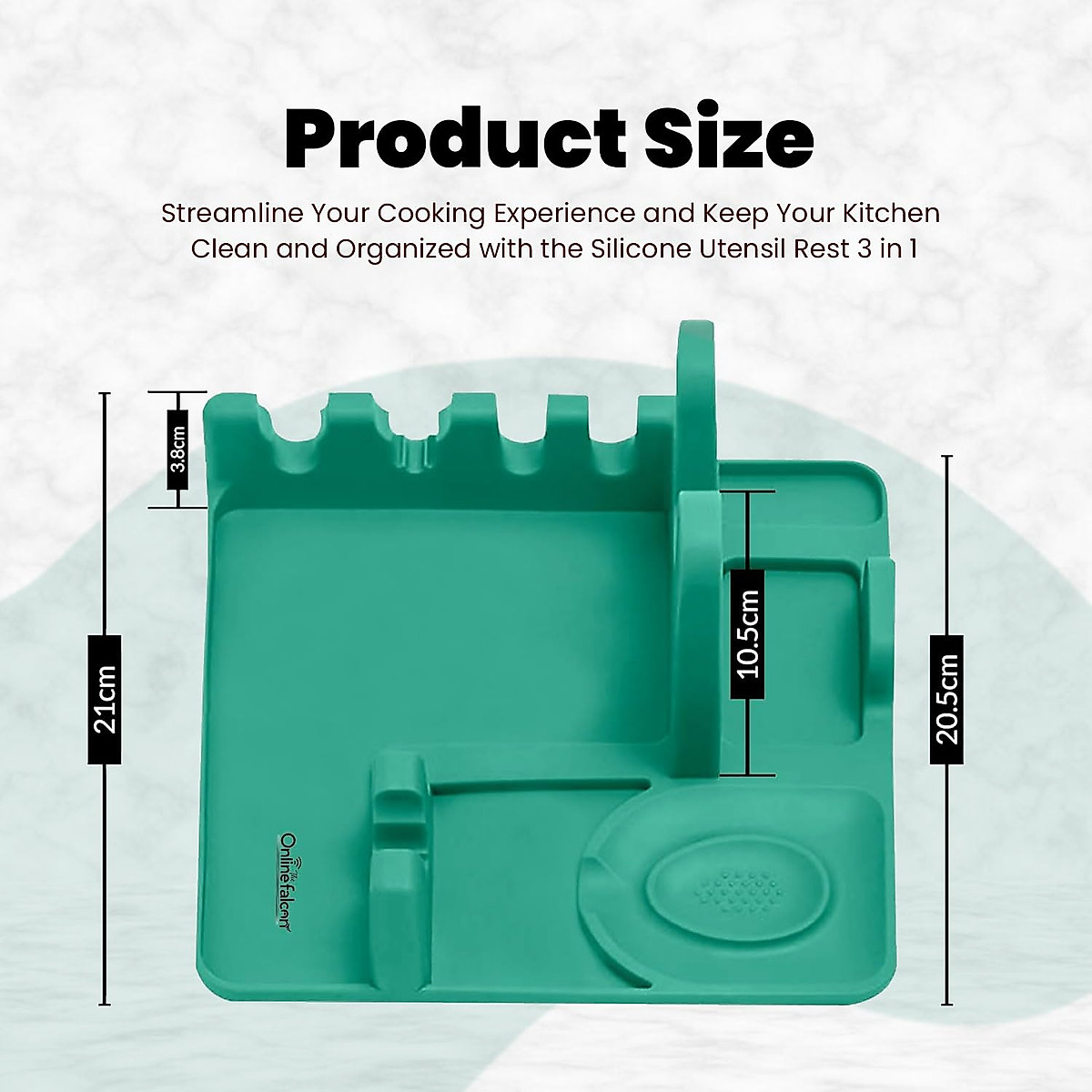 The Online Falcon Silicone Utensil Rest 3-In-1, Stovetop Organizer with Drip Pad, Heat Resistant, Spoon Rest with Ladle Holder for Stove, BPA Free, Grey