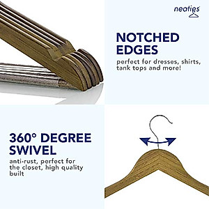 Neaties Bamboo Wood Hangers | Walnut Finish | with 360° Degree Swivel Hook & Smooth Cut Notches | 24Pack