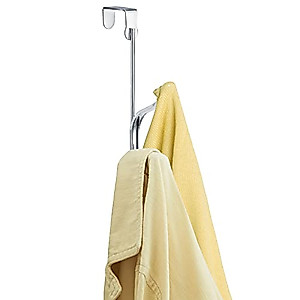 mDesign Decorative Over Door Double Hook Steel Storage Organizer Rack for Coats, Hoodies, Hats, Scarves, Purses, Leashes, Bath Towels, Robes, Clothing - 3 Pack - Chrome