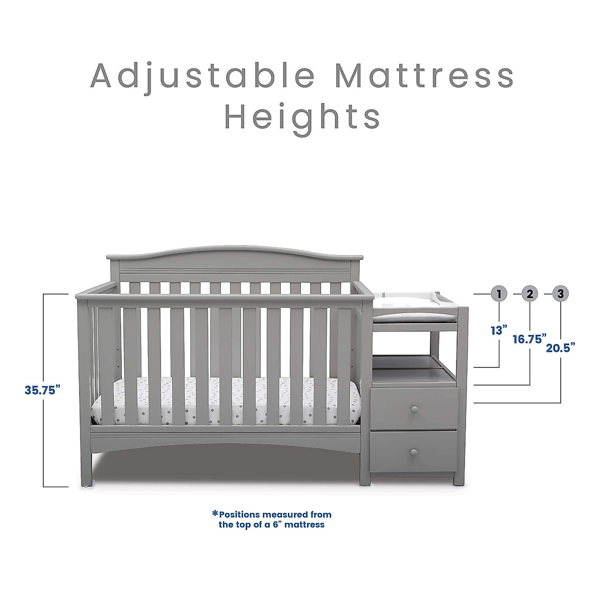 Delta Children Birkley Convertible Crib N Changer + Changing Pad and Cover [Bundle], Grey