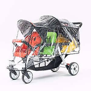 Familidoo H3E 3 Seat Baby Stroller - Tandem Daycare Triple Stroller with 5 Point Safety Harness - for Infants & Toddlers 0-3 Years - Lightweight & Foldable - All Reclining Seats
