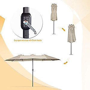 AECOJOY 15x9ft Double-Sided Patio Umbrella Outdoor Market Umbrella Large Sunbrella Table Umbrellas with Crank Air Vents for Deck Pool Patio (1.9" Pole,Beige)