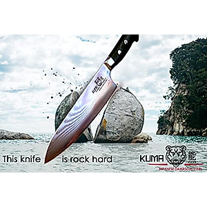 KUMA Professional Damascus Knife - 8 Inch Japanese Chef Knife, AUS10 Core - Corrosion And Stain Resistant - G10 Handle & Sheath Made Of Hardened Carbon steel