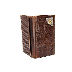 West Star Men Western Wallet Long Bifold Checkbook Style Without Cow Hair Genuine Leather 207A Longhorn Coffee