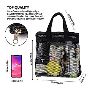 2 Pcs Portable Shower Mesh Caddy Bag Quick Dry Hanging Toiletry and Bath Organizer for Travel and Swimming with Zipper (Dark Blue-Black)