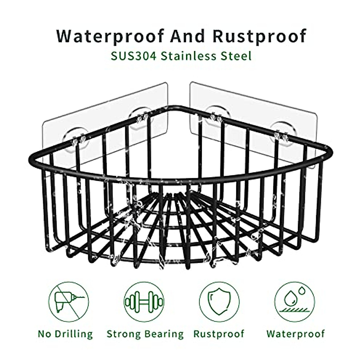 Corner Shower Caddy, Adhesive Stainless Steel Corner Shower Organizer, 2-Tier Bathroom Shower Shelves Deep Basket No Drilling for Toilet, Bathroom and Kitchen, Black