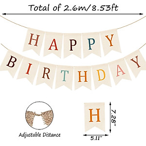Doumeny Happy Birthday Burlap Banner Boho Birthday Garland Banner Bohemian Birthday Party Banner Rustic White Birthday Bunting Garland Rainbow Birthday Banner for Women Men Birthday Kid Photo Backdrop