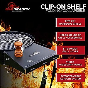 BBQ Dragon Grill Table - Fits 22" Weber Charcoal Grills, Weber Grill Accessories - Strong & Sturdy BBQ Table Shelf, Kettle Table - Weber Kettle Grill Accessories Folds to Store Inside Barbecue Grill