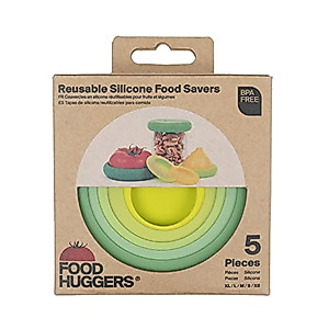 Food Huggers 5pc Reusable Silicone Food Savers | BPA Free & Dishwasher Safe | Fruit & Vegetable Produce Storage for Onion, Tomato, Lemon, Banana, Cans & More | Round, Sage Green