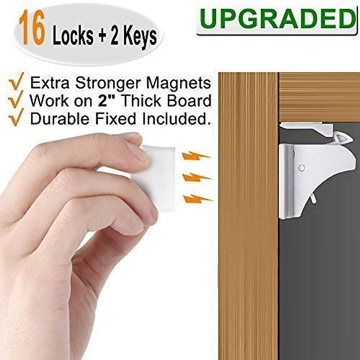 16 Locks Magnetic Cabinet Locks - 3 Magnet keys bundle with Extra Child Proof Replacement Magnet Key