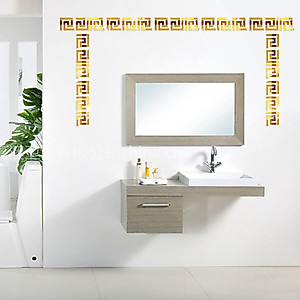 Lubise 32Pcs Gold DIY Mirror Stickers Removable Adhensive Wall Stickers Decals for Home Art Room Bedroom Background Decoration (Geometric Greek Key Pattern)