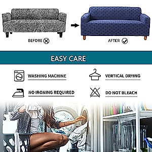 GUYIRT 3 Seater Sofa Cover, Dustproof Cover for Sofa, Jacquard Couch Slip Cover for Living Room Kids Pets Cats Dogs, Washable-Blue-4 Seater 230-300cm