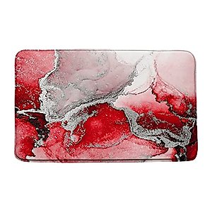 SRAUYST Red Marble Bath Mat Abstract Luxury Ombre Modern Watercolor Ink Aesthetic Microfiber Memory Foam Bathroom Rugs