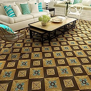 Yenhome 15 Tiles Brown Peel and Stick Floor Tile Bathroom Vinyl Flooring 12"x12" Floor Tiles Peel and Stick Waterproof Flooring Tiles Stick on Floor Tiles for Bedroom Kitchen Wood Plank Flooring