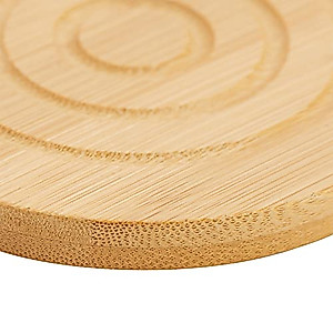 Set of 6 Bamboo Wood Coasters with Holder for Coffee Table, Hot Drinks, Housewarming Gifts (4.3 Inches)