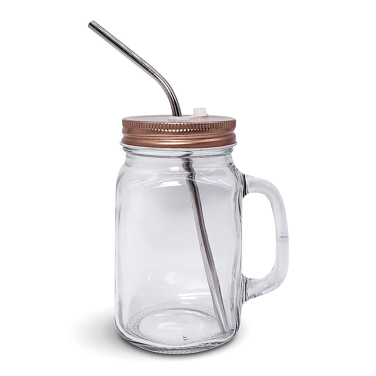 Home Suave 20oz Mason Jar Mugs with Handle Set of 2, Regular Mouth, Rose Gold Lids with Reusable Stainless Steel Straw, Kitchen GLASS 20 oz Jars