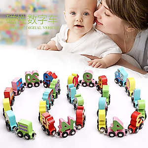 QUOXO Wooden Trackless Numbers Trains Set, Magnetic Train Cars for Children Early Education