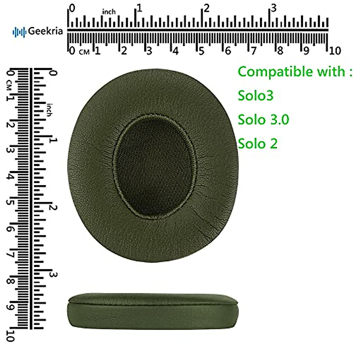 Geekria QuickFit Replacement Ear Pads for Beats Solo3, Solo 3.0 Wireless (A1796) Headphones Earpads, Headset Ear Cushion Repair Parts (Green)
