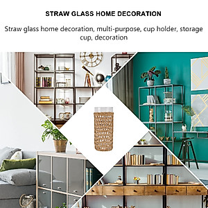 DOITOOL Rattan Glass Cup Drinking Glasses, Clear Glass Cocktail Cup Beverage Drinking Cup for Water Juice Beer Coffee