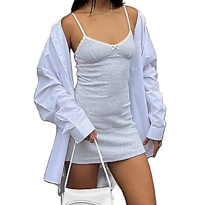 Women Y2k Floral Spaghetti Strap Short Dress Low Cut Bodycon Mini Dress Sleeveless Cami Dress Summer Streetwear G-Blue