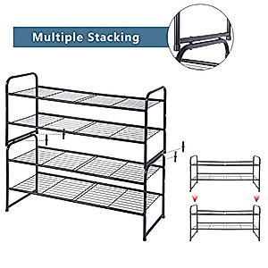 SUFAUY 2-Tier Stackable Shoe Rack, Shoe Shelf Storage Organizer for Entryway, Extra Large Capacity, Bedroom Footwear Organizer, Wire Grid, Black