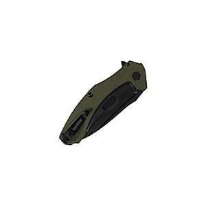 Kershaw Natrix XL Pocketknife (7008OLBLK); 3.75-inch Drop-Point Blade with Black-Oxide Coated 8Cr13MoV Steel; Olive-Drab G10 Handle Scales; KVT Ball-Bearing Manual Open; Reversible Pocketclip; 4.1 oz