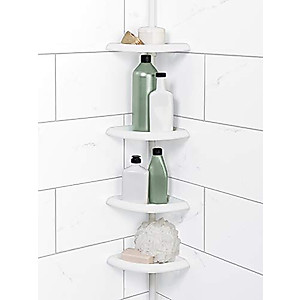 Zenna Home Tension Pole Shower Caddy, 4 Shelves, Adjustable, 60 to 97 Inch, White