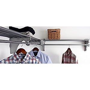 EZ Shelf -2 Pack- Expandable Closet Shelf with Hanging Rod -(Each 40.5” to 73”) with 1 End Bracket- Silver-Strong-Easy to Install-Wire Closet Shelving Alternative