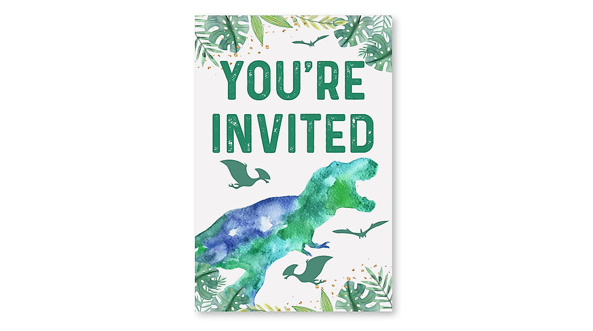 Soiceu Green Dinosaur 1st Birthday Party Invitations with Envelopes Set ...