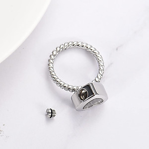 XSMZB Glass Heart Urn Cremation Rings for Ashes - Stainless Steel Memorial Finger Ring Human Pets Keepsake Jewelry for Women (Silver-8)