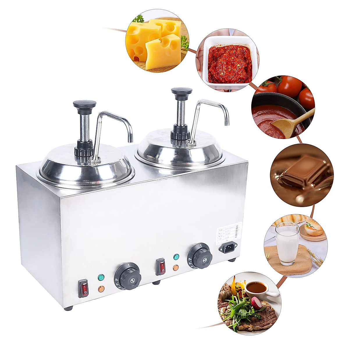 Cheese Dispenser with 2 Pumps 2 x 2L Electric Nacho Cheese Sauce Warmer 30-110℃ Hot Fudge Warmer Dispenser 1600W Jam Heat Preservation Machine
