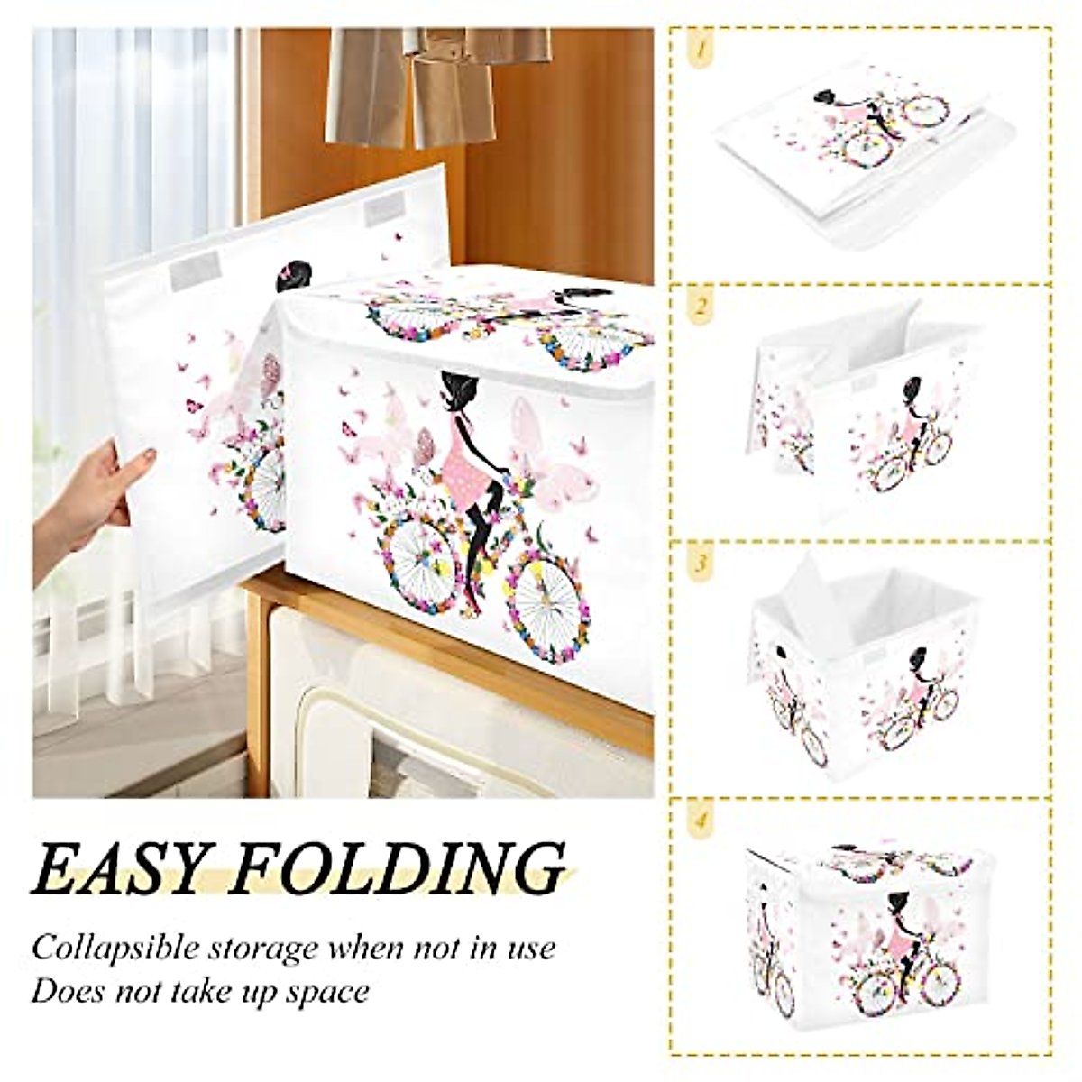 CaTaKu Romantic Butterflies Storage Bins with Lids and Handles, Fabric Large Storage Container Cube Basket with Lid Decorative Storage Boxes for Organizing Clothes