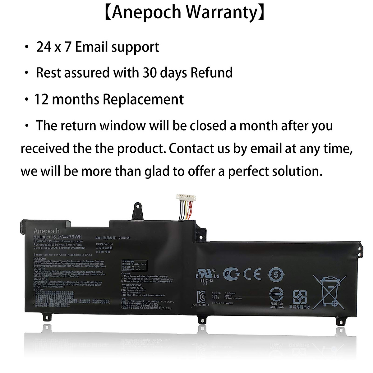 Anepoch C41N1541 Laptop Battery Replacement for Asus ROG Strix GL702 GL702V GL702VS GL702VT GL702VM GL702VM1A Series 0B200-02070000 4ICP4/59/13 15.2V 76Wh 4840mAh