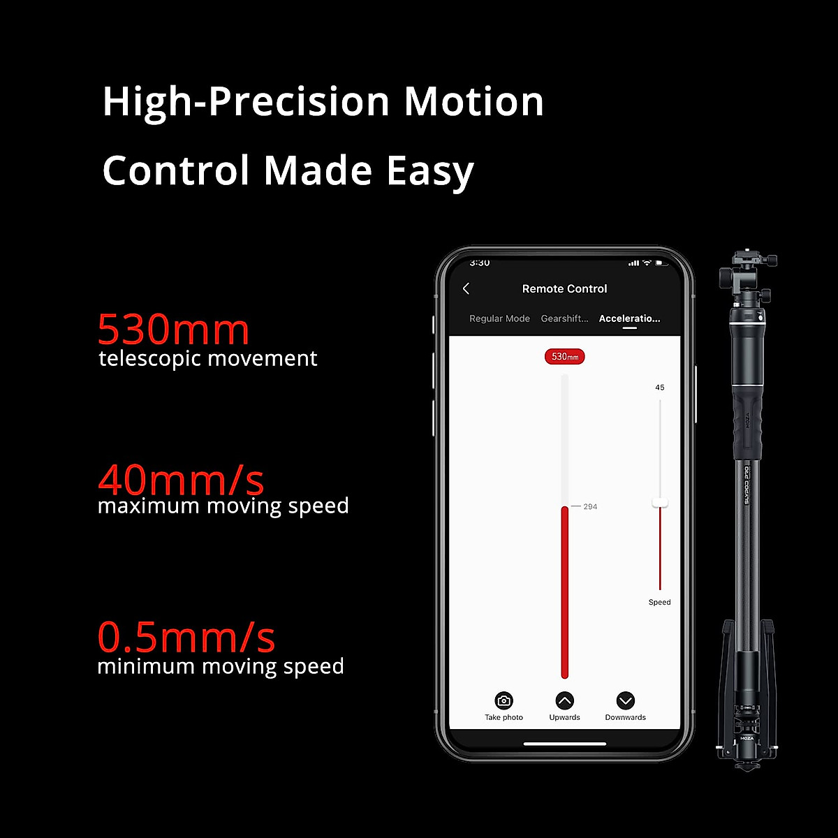 MOZA Slypod Pro Monopod Motorized Motion Camera Slider Accurate Position & Speed Control Extend Out 520mm Maximum Speed 40mm/s with Pan and Tilt Head & Tripod