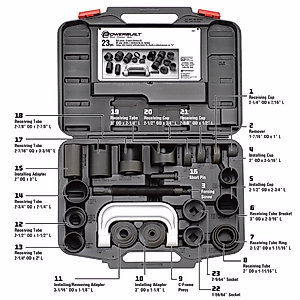 Powerbuilt Ball and U Joint Service Set, 23 Piece Tool Kit, Remove and Install Ball Joints, Receiving Tube, Adapters, Sockets - 648617