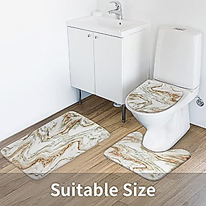 MitoVilla 4 Pcs Brown Marble Shower Curtain Sets with Rugs, Tan Bathroom Decor Sets with Shower Curtain and Rugs and Accessories, Modern Bathroom Curtain Sets with Mats