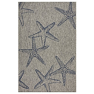 Ox Bay Celeste Coastal Starfish Indoor/ Outdoor Area Rug, Gray/Navy, 5' x 7'