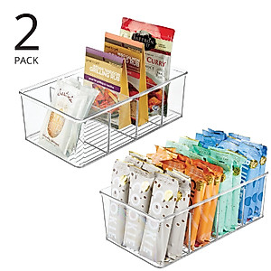 mDesign Plastic Food Storage Organizer Bin Box Container - 4 Compartment Holder for Packets, Pouches, Ideal for Kitchen, Pantry, Fridge, Countertop Organization - 4 Pack - Clear