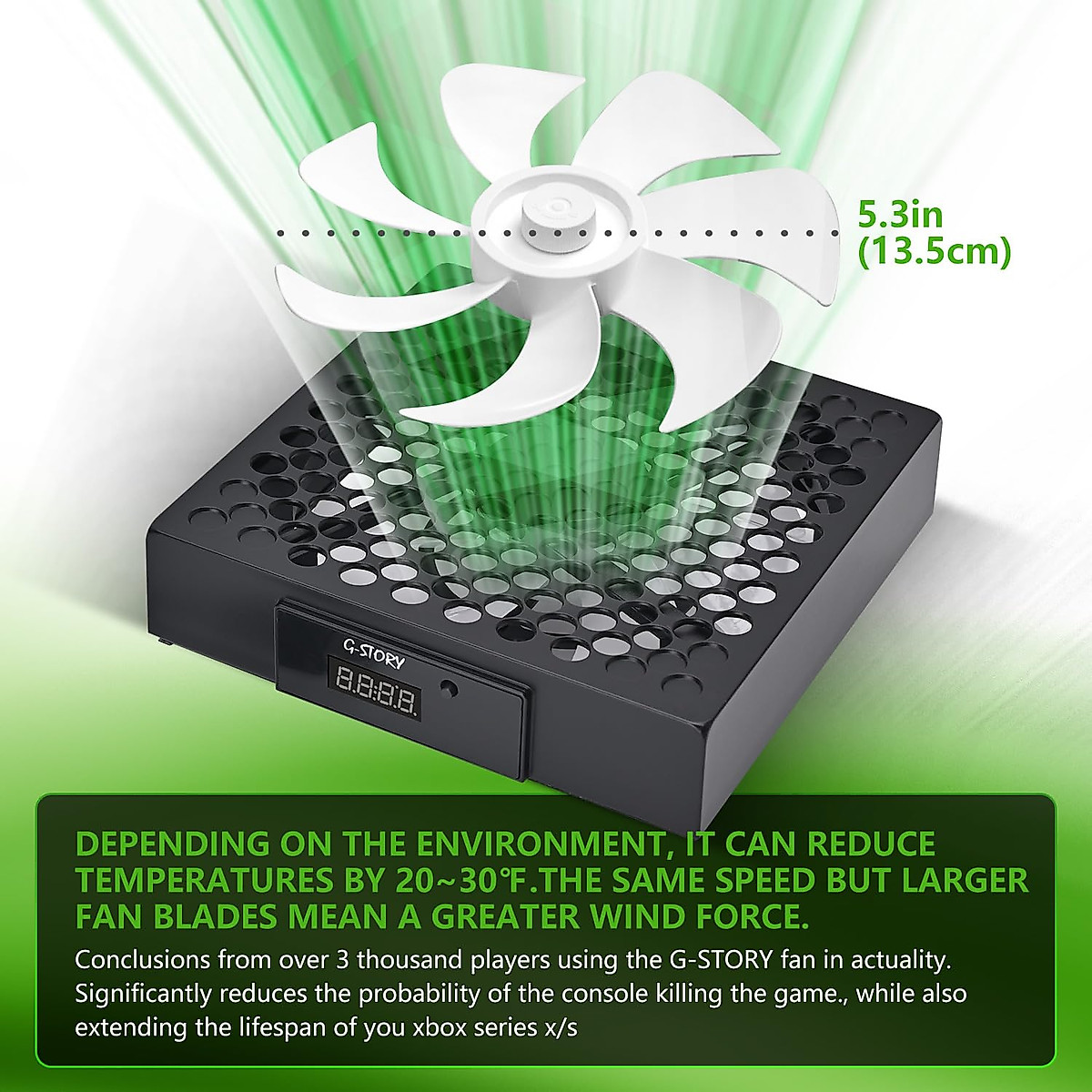 G-STORY Cooling Fan for Xbox Series X with Automatic Fan Speed Adjustable by Temperature, LED Display, High Performance Cooling, Low Noise, 3 Speed 1500/1750/2000RPM (140MM) with RGB LED