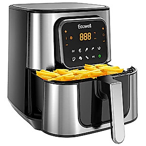 ECOWELL TXS5T2 Air Fryer, 6 Quart Airfryer, Large Stainless Steel Air Fryers for 3-5 People, 8 Food Presets, Digital Touch Screen, Healthy Cooking, BPA-Free, Nonstick & Dishwasher-Safe, 1700W, Black